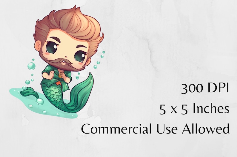 Chibi Style Merman Clipart Cute Chibi Clipart Kawaii Clipart Ocean ...