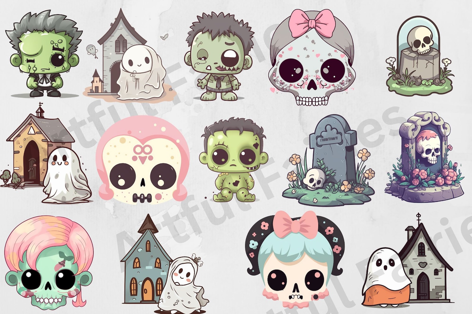 Kawaii Halloween Clipart Cute Halloween PNG Chibi Clipart Kawaii ...