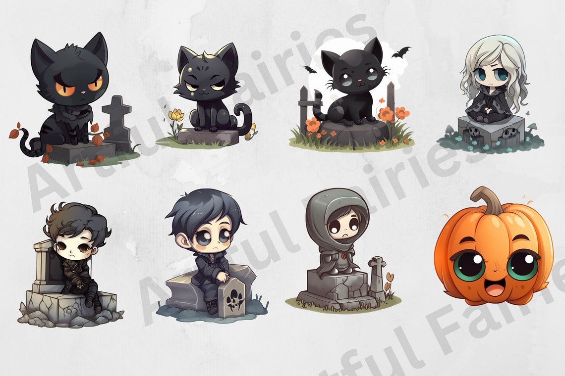 Kawaii Halloween Clipart Cute Halloween PNG Chibi Clipart - Etsy