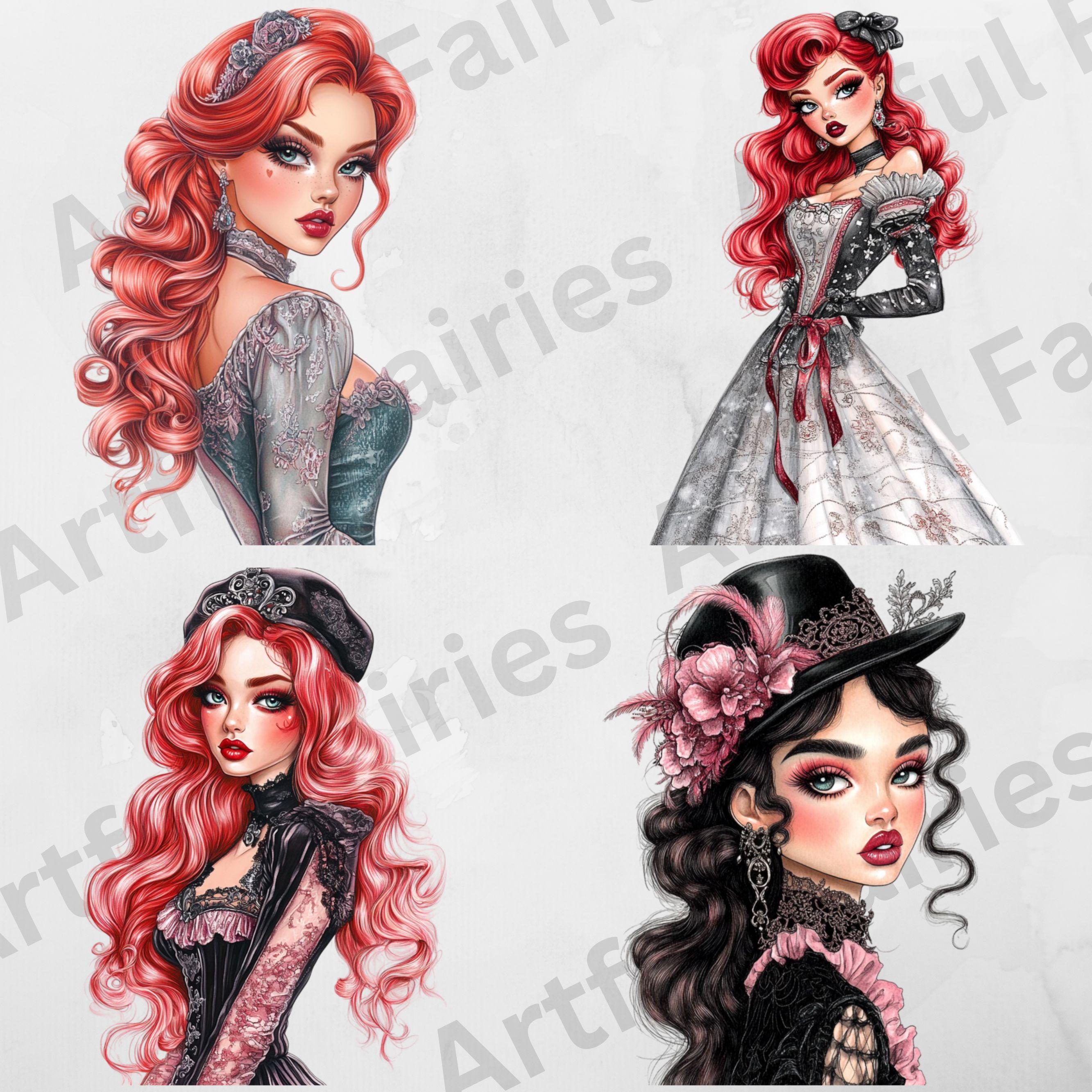 Victorian Edwardian Girl Chibi Clipart PNG, Fashion Clipart, Vintage ...