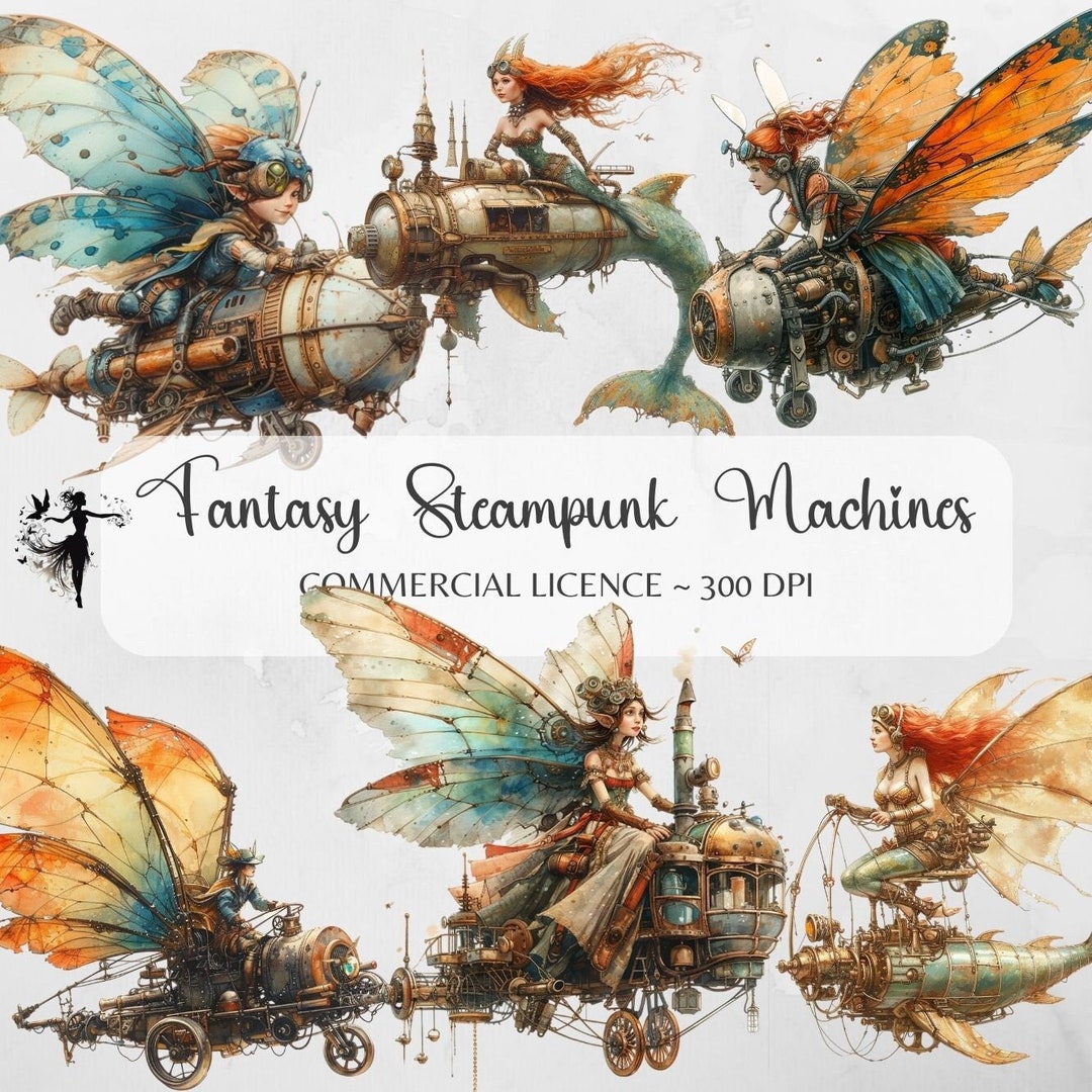 Steampunk Clipart Fantasy Fairy Mermaid Flying Machine Fantasy ...