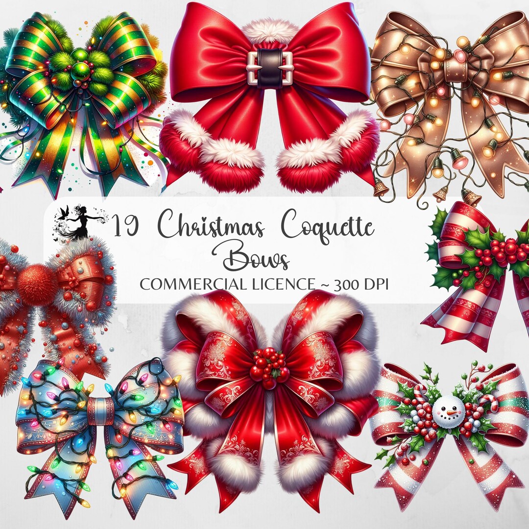 Christmas Coquette Bow PNG Clipart Cute Christmas Bow Xmas Festive Snow ...