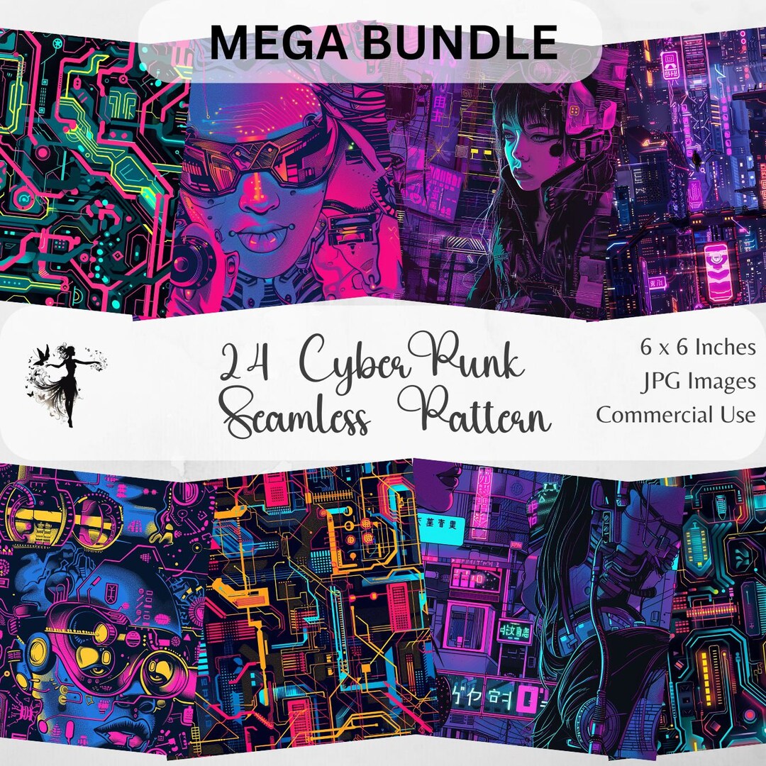 Cyberpunk Seamless Pattern Digital Paper Background Printable ...