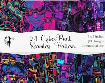 Cyberpunk Neon Seamless Pattern Png - Etsy