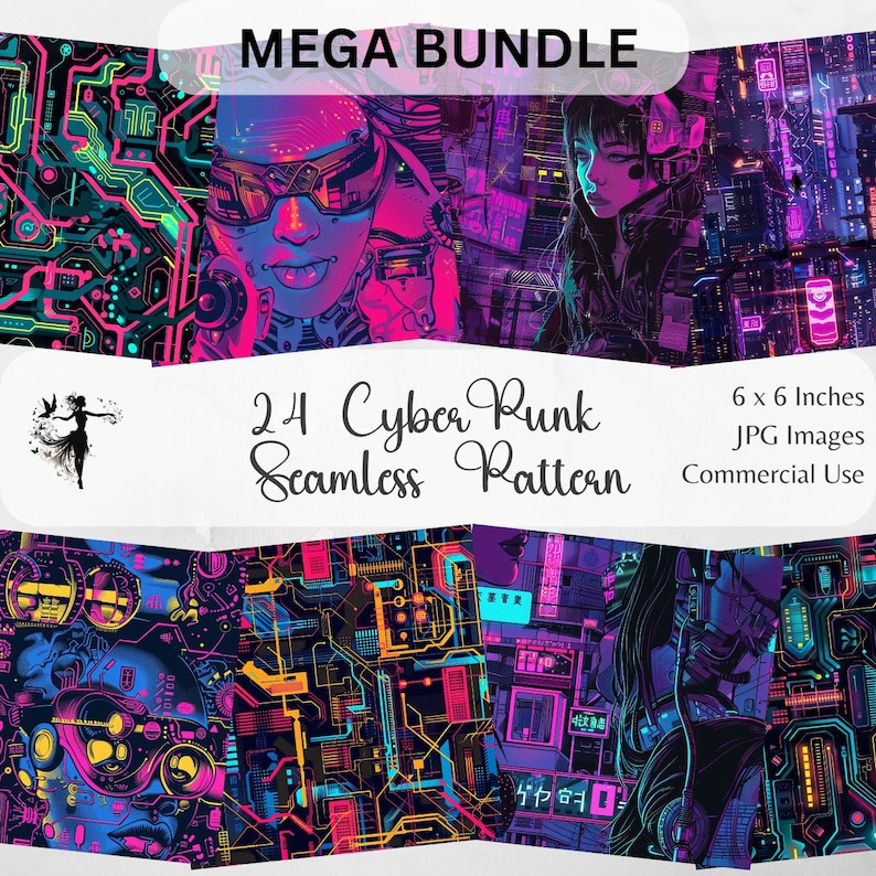 Cyberpunk Seamless Pattern Digital Paper Background Printable ...
