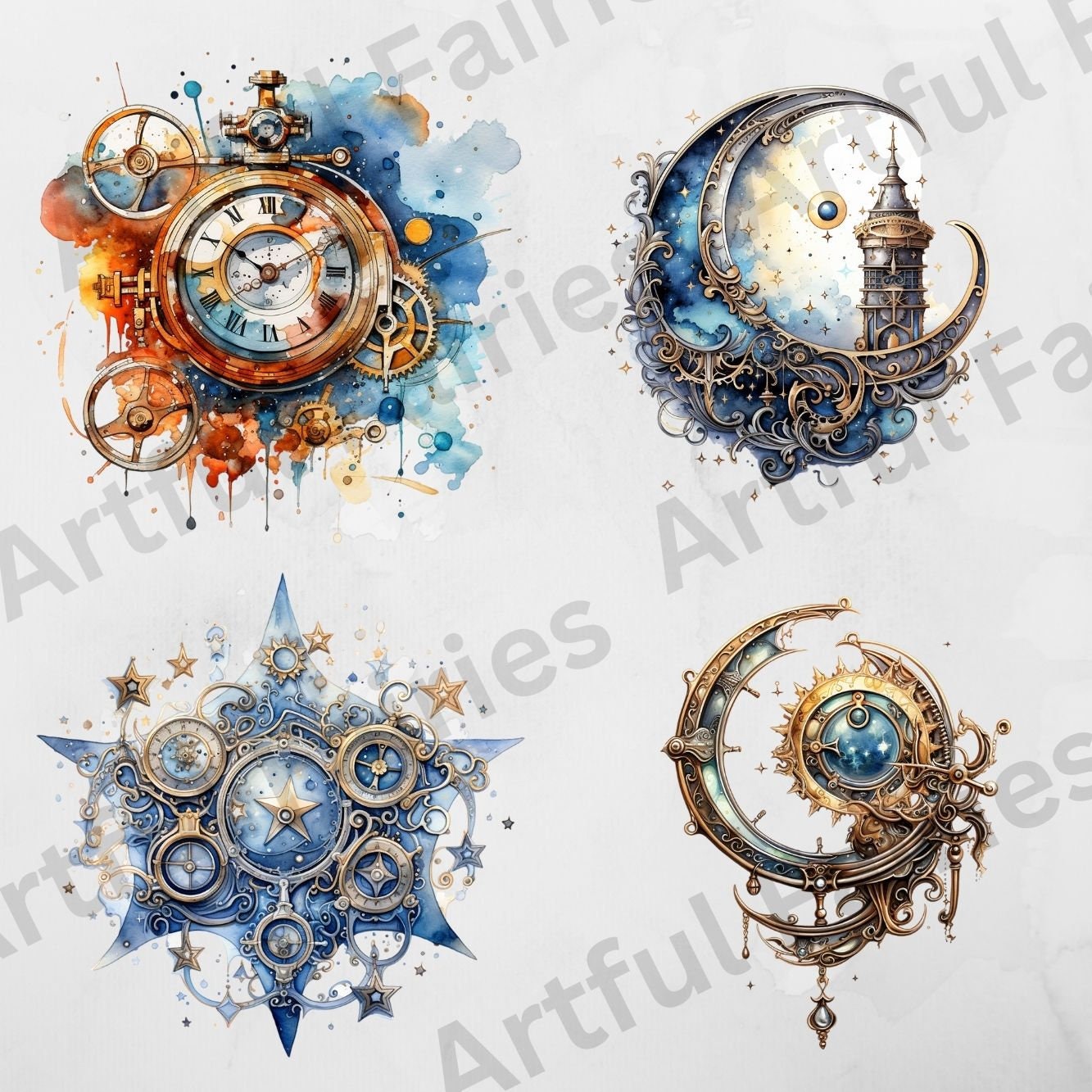 Watercolor Steampunk Clipart 26 Steampunk Celestial Clipart Steampunk ...