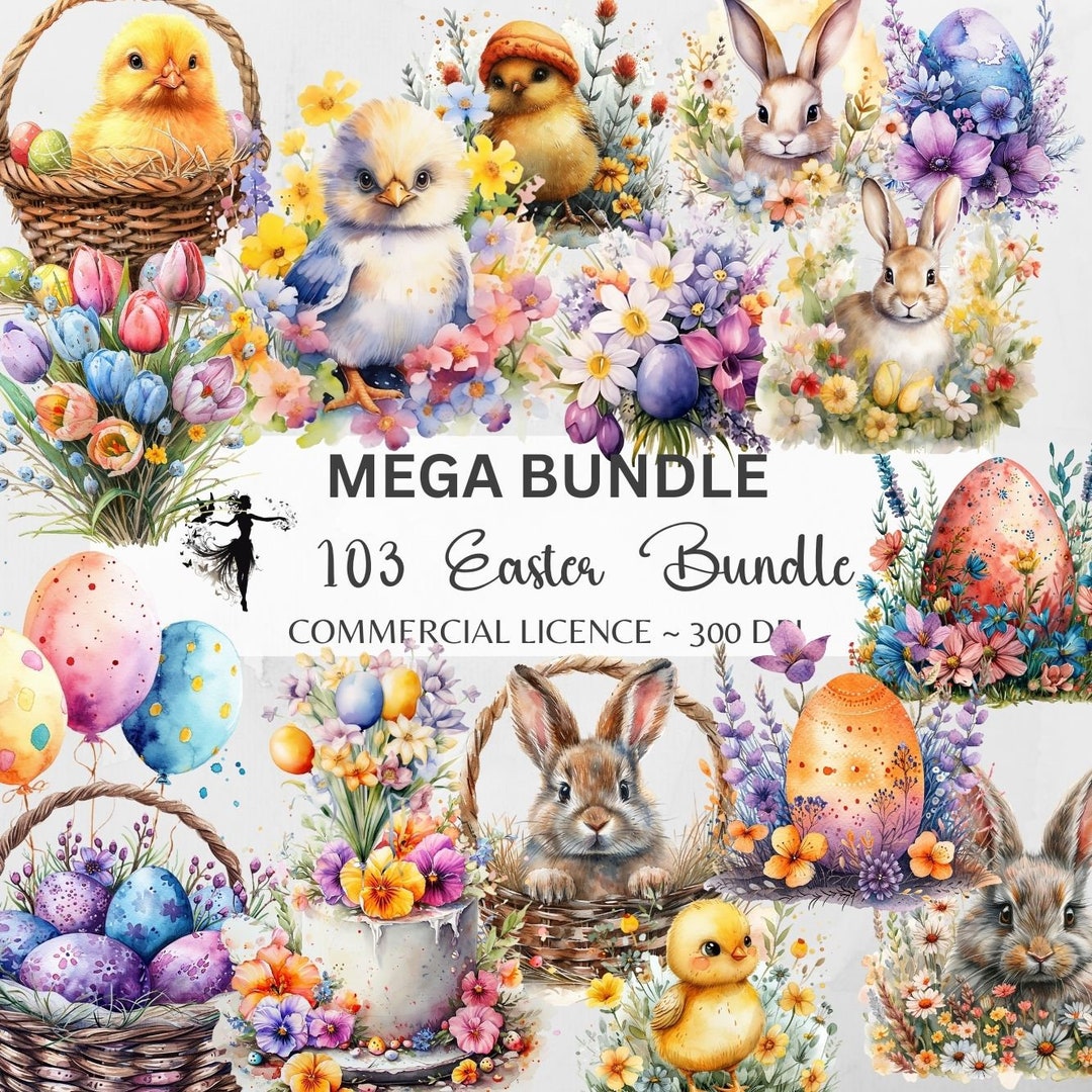 Watercolor Easter Bundle Clipart Spring Bundle Cute Baby Animals PNG ...