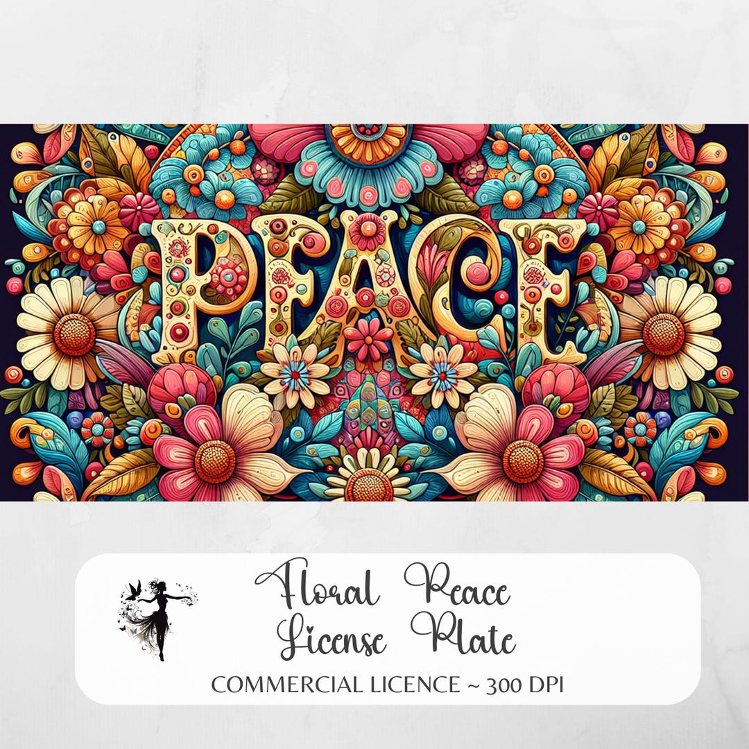 Peace License Plate PNG Hippie Design Cute Front License Plate Floral ...