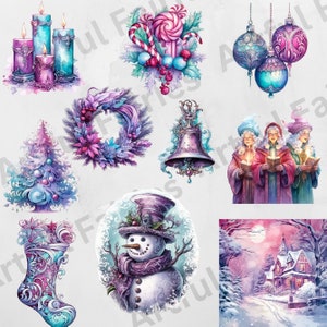 Pastel Christmas Clipart Bundle Watercolor Pink Christmas PNG Pastel ...