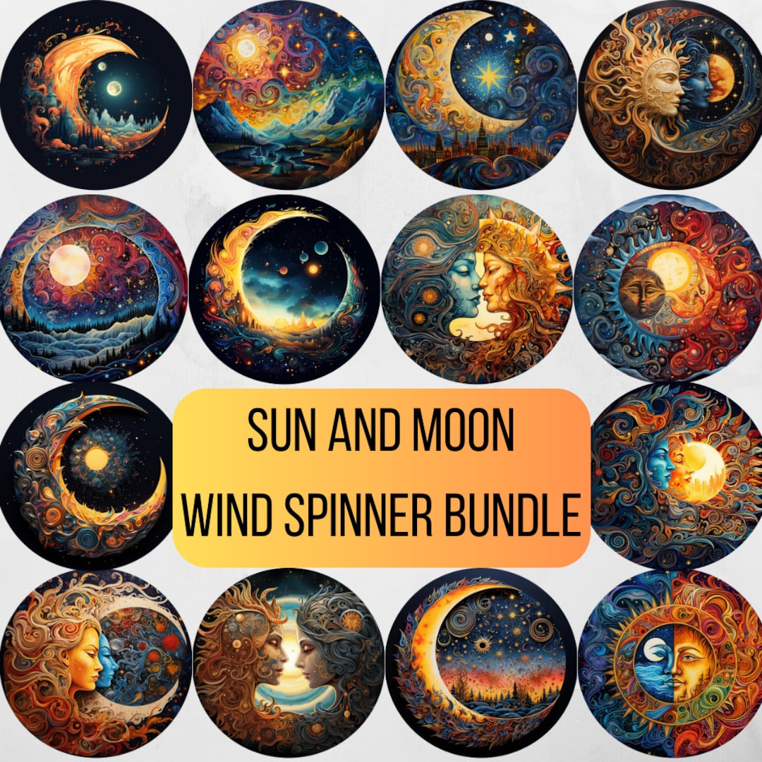 Sun and Moon Wind Spinner PNG Bundle Wind Spinner Designs Sublimation ...
