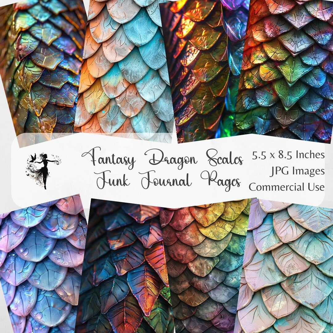 Dragon Junk Journal Pages Rainbow Fantasy Digital Scrapbook Paper Kit ...