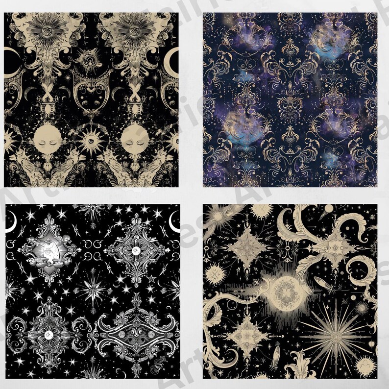 Gothic Seamless Pattern Spooky Dollhouse Wallpaper Celestial Zodiac ...