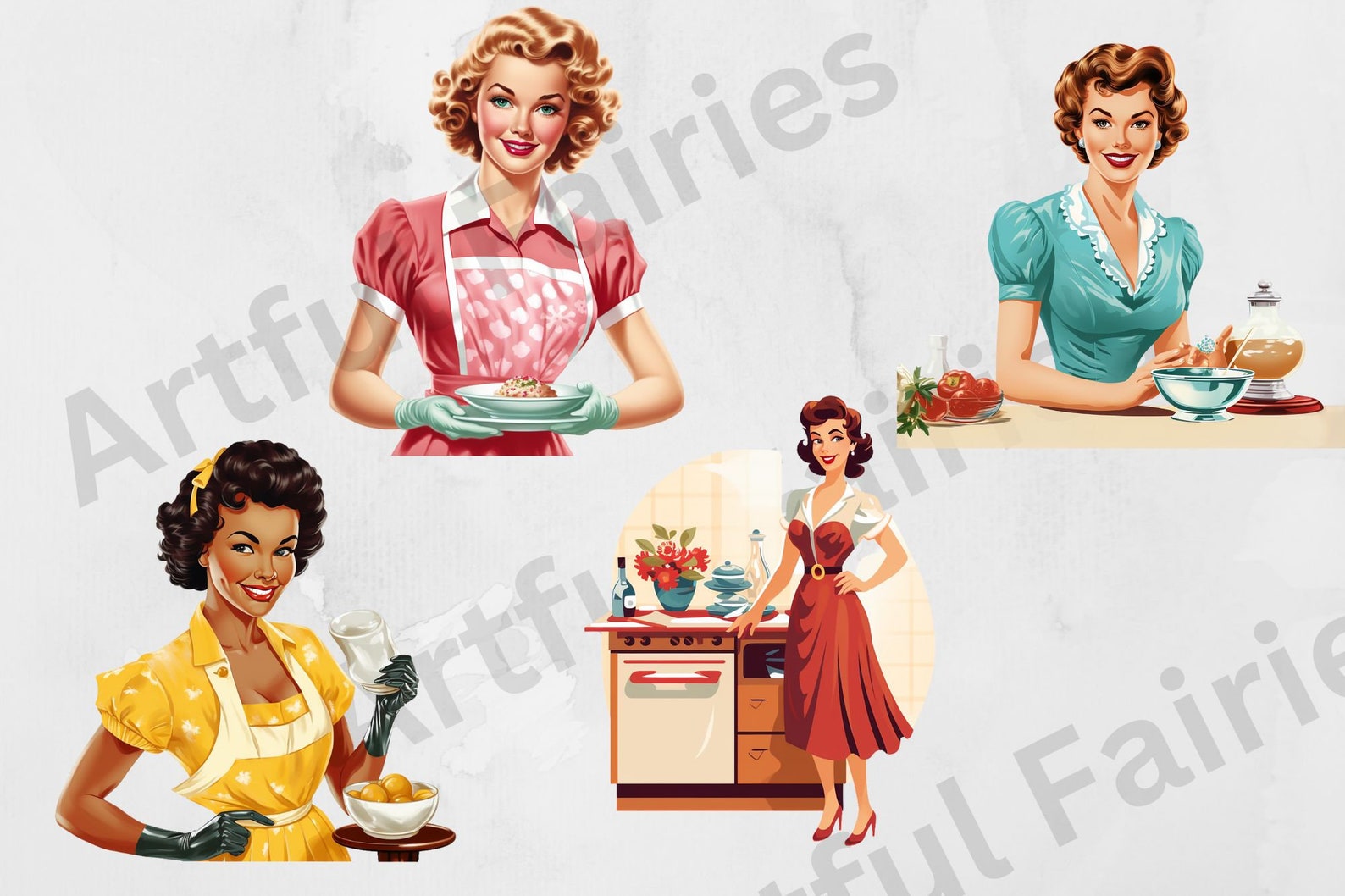 Retro Housewife Clipart 50s PNG 50s Housewife Retro Clipart - Etsy
