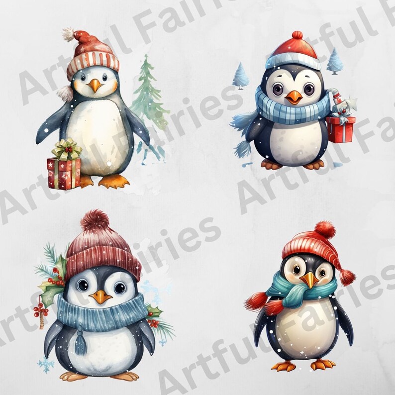 Christmas Penguin PNG Watercolor Penguin Clipart Christmas PNG ...