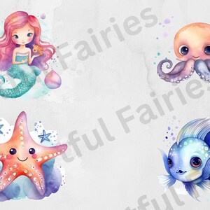 Watercolor Chibi Mermaid Clipart Set Kawaii Clipart Chibi Clipart DIY ...