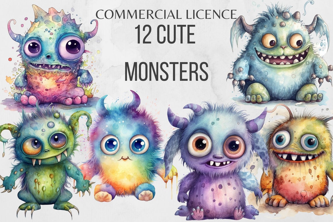 Cute Monster Clipart Monsters Watercolour Clipart Bundle PNG ...