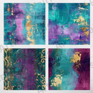 Grungy Seamless Pattern Digital Paper Backgrounds Gold Purple Teal ...