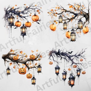 Watercolor Halloween Border Clipart Autumn Frame PNG Lantern Fall ...