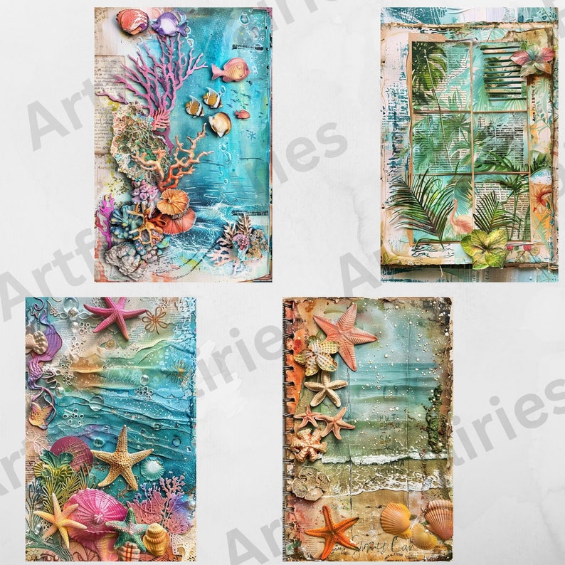 Summer Beach Junk Journal Pages Printable Kits Digital Scrapbook Paper ...