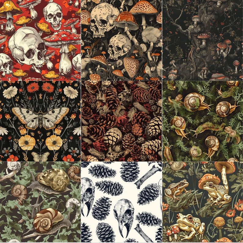 Goblincore Seamless Pattern Digital Paper Backgrounds Forest Witchy ...