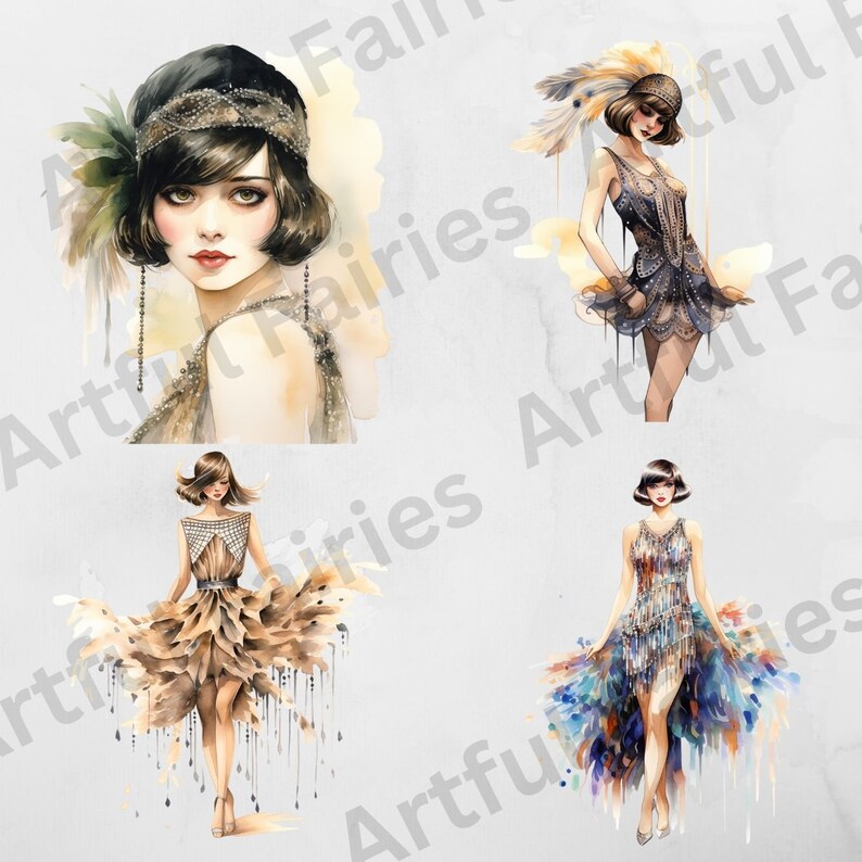 Flapper Clipart 1920s Party Clipart Flapper Dress PNG Retro People ...