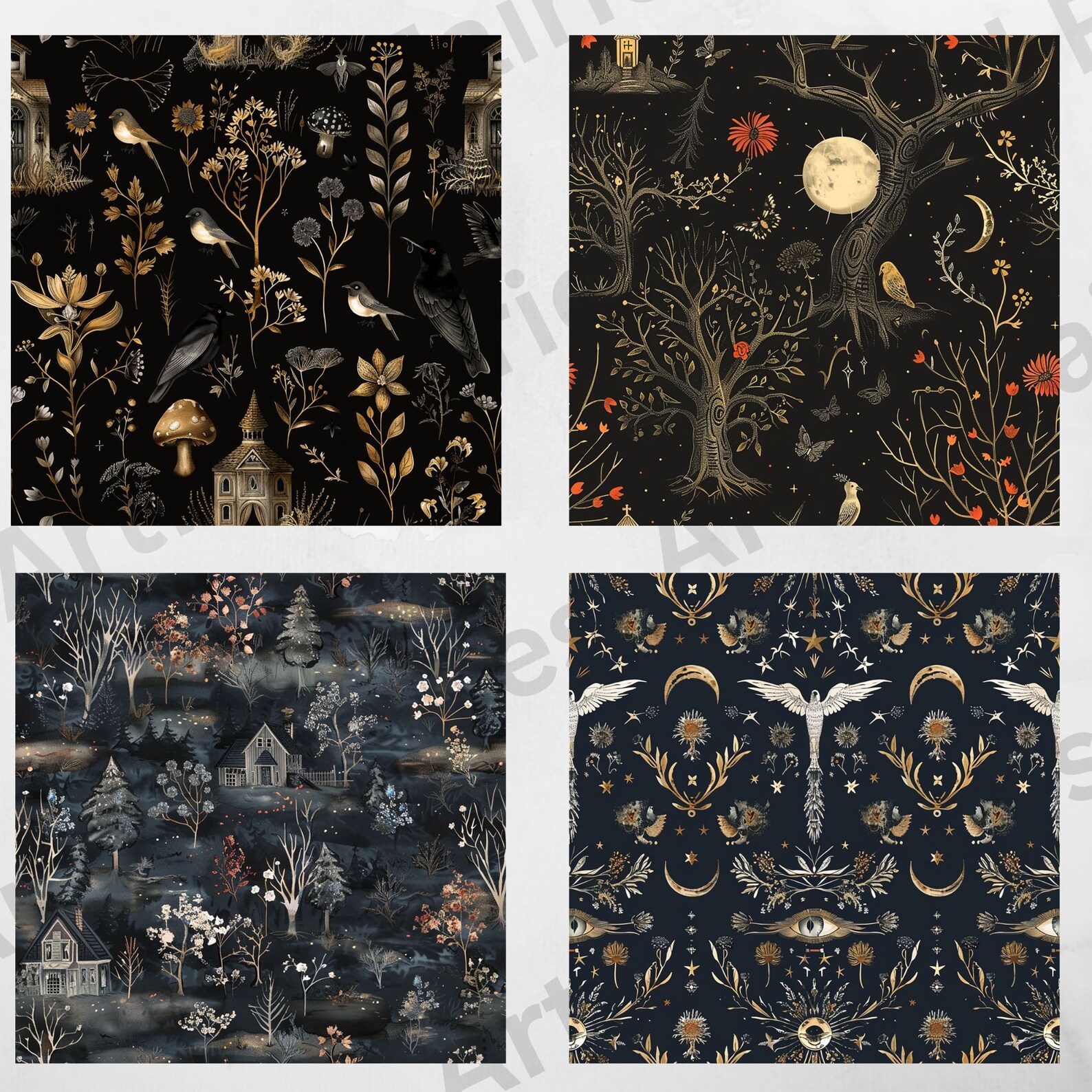 Witchy Wallpaper Seamless Pattern Digital Paper Backgrounds Forest ...