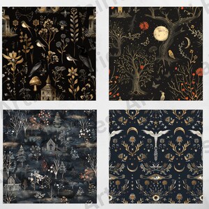 Witchy Wallpaper Seamless Pattern Digital Paper Backgrounds Forest ...