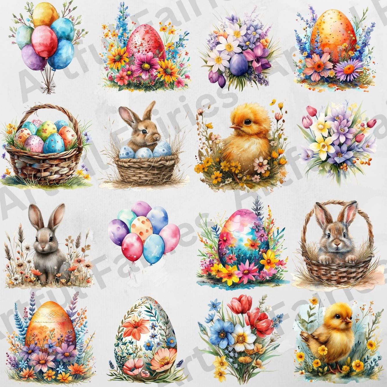 Watercolor Easter Bundle Clipart Spring Bundle Cute Baby Animals PNG ...