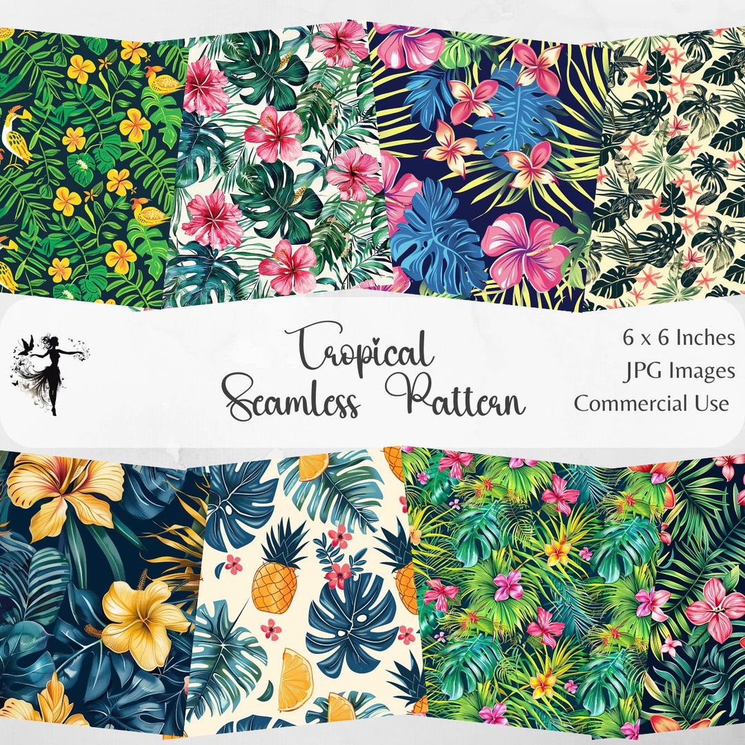 Tropical Seamless Pattern Digital Paper Background Summer Printable ...
