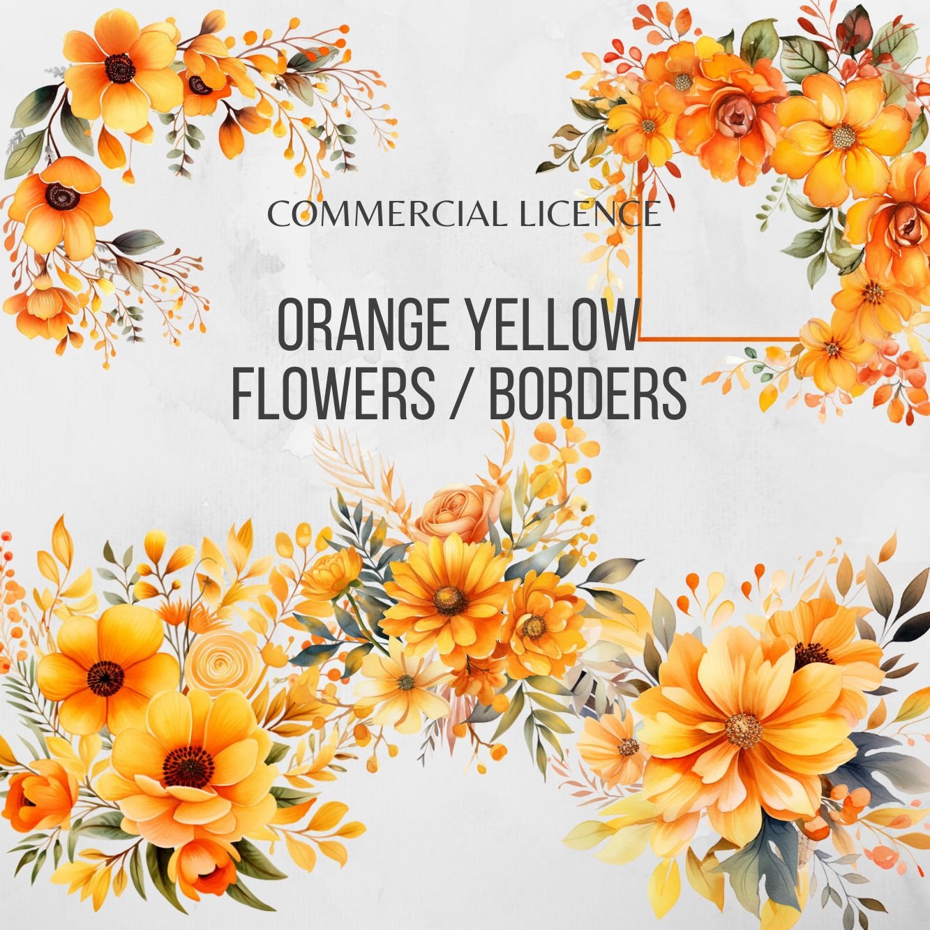 Watercolor Floral Clipart Orange Yellow Flower Border PNG Floral ...