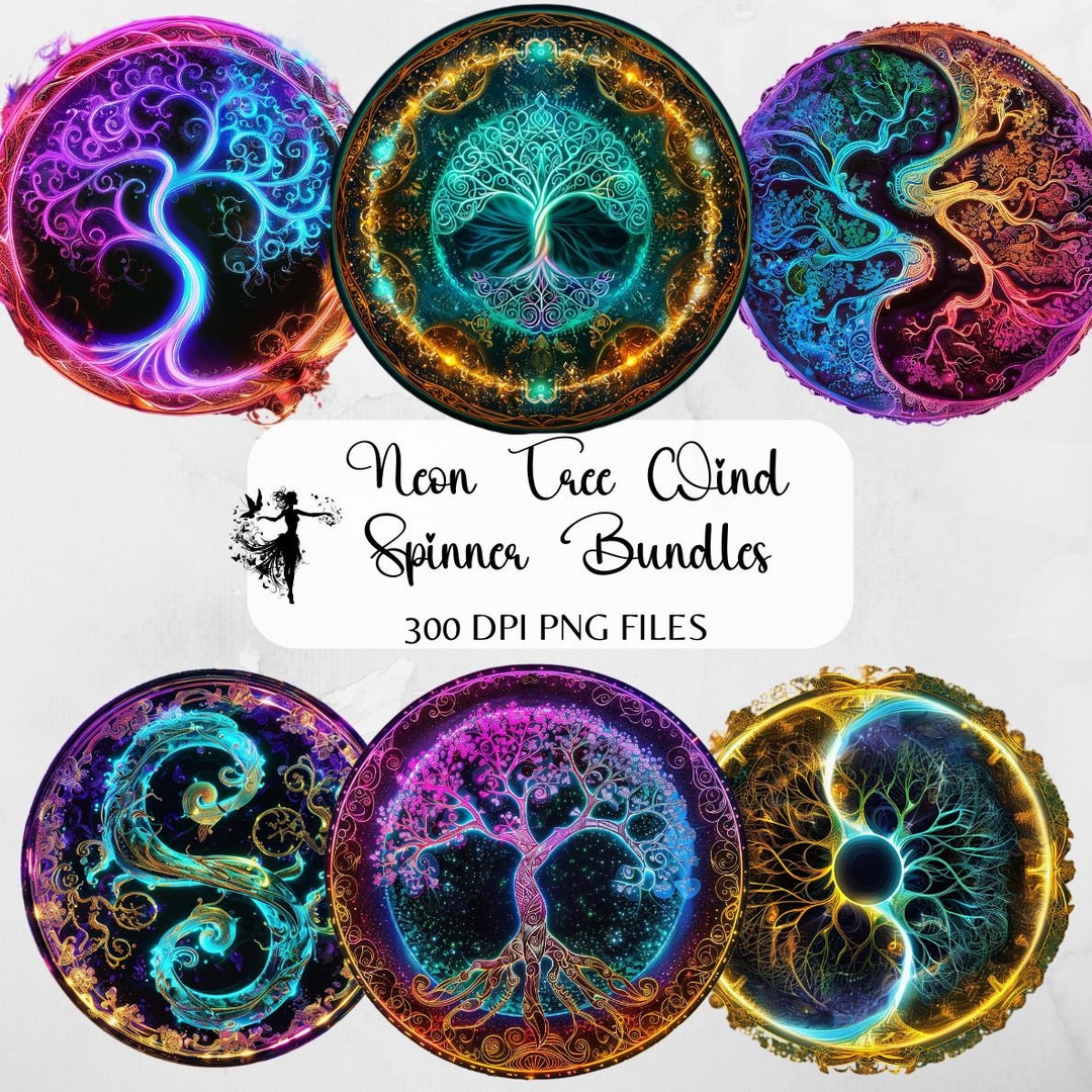 Tree of Life Wind Spinner PNG Bundle Neon Spinner Sublimation Design ...