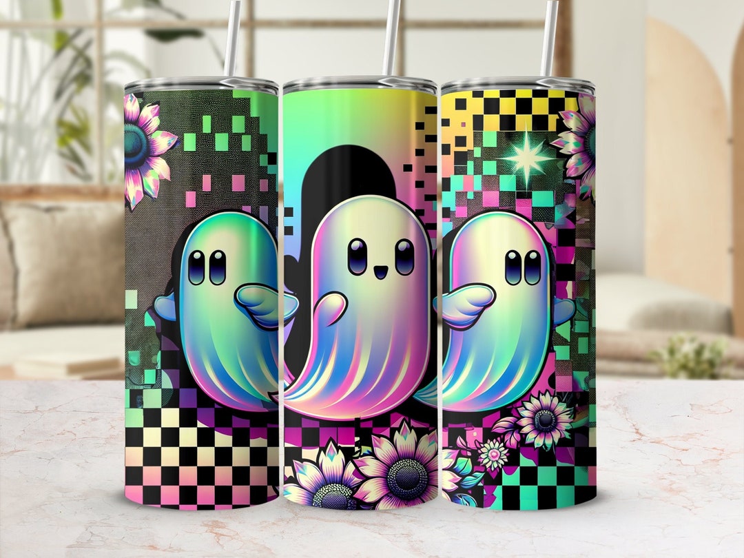 Retro Ghost Floral Y2k Tumbler Wrap Neon Halloween 20oz Tumbler ...