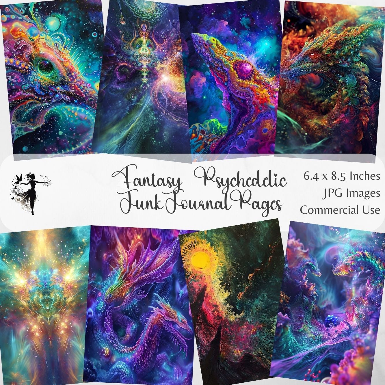 Fantasy Junk Journal Psychedelic Journal Pages Dragon Journal Kit Neon ...