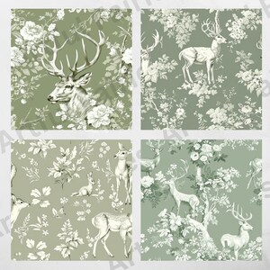 Sage Green Toile Seamless Pattern Digital Paper Floral Fauna Background ...