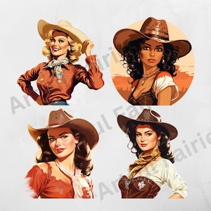 Cowgirl Clipart Western Clipart Cowgirl PNG Retro Clipart Retro PNG ...