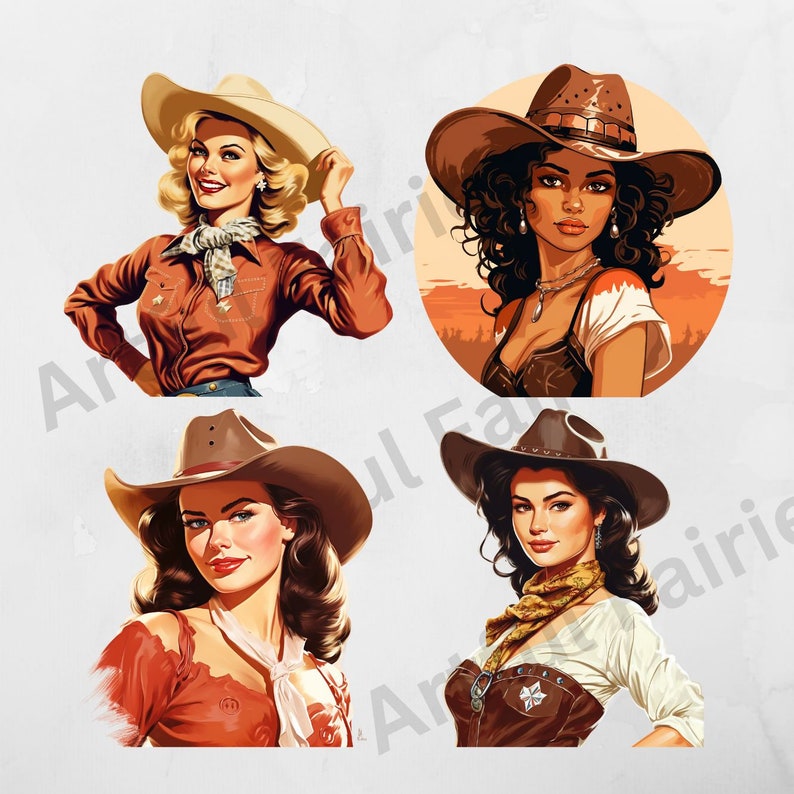Cowgirl Clipart Western Clipart Cowgirl PNG Retro Clipart Retro PNG ...