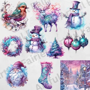 Pastel Christmas Clipart Bundle Watercolor Pink Christmas PNG Pastel ...