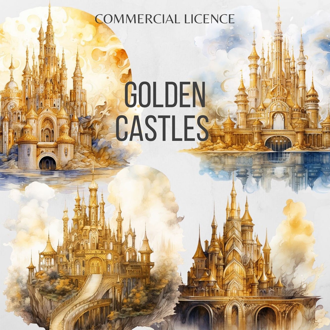 Gold Castle Clipart Fantasy Clipart Castle in the Sky Fantasy - Etsy