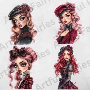 Victorian Edwardian Girl Chibi Clipart PNG, Fashion Clipart, Vintage ...