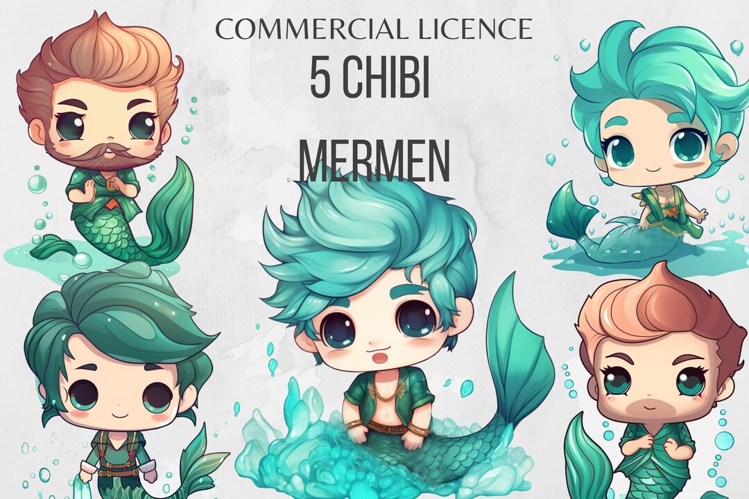 Chibi Style Merman Clipart Cute Chibi Clipart Kawaii Clipart Ocean ...