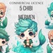 Chibi Style Merman Clipart Cute Chibi Clipart Kawaii Clipart Ocean ...