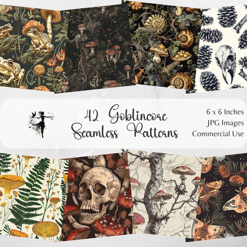 Goblincore Seamless Pattern Digital Paper Backgrounds Forest Witchy ...