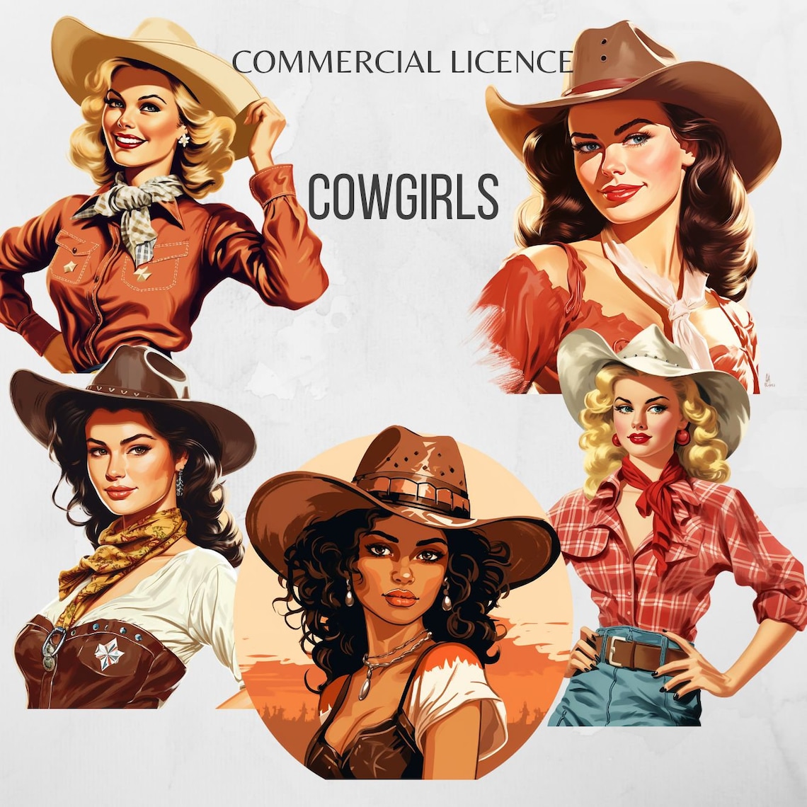 Cowgirl Clipart Western Clipart Cowgirl PNG Retro Clipart - Etsy