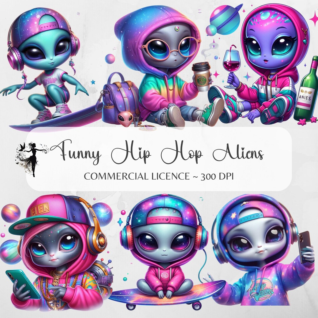 Funny Alien Clipart Chibi Alien PNG Space Hip Hop Sticker Cute Alien ...