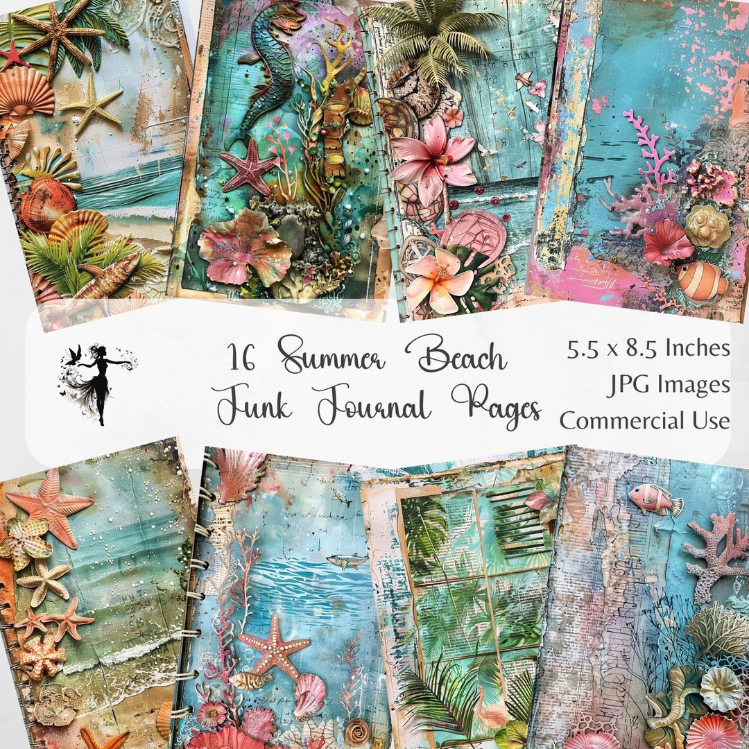 Summer Beach Junk Journal Pages Printable Kits Digital Scrapbook Paper ...