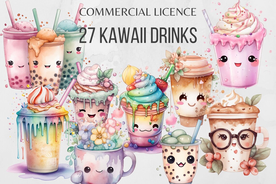 Kawaii Clipart Cute Kawaii Drinks Watercolor Clipart Coffee - Etsy Canada
