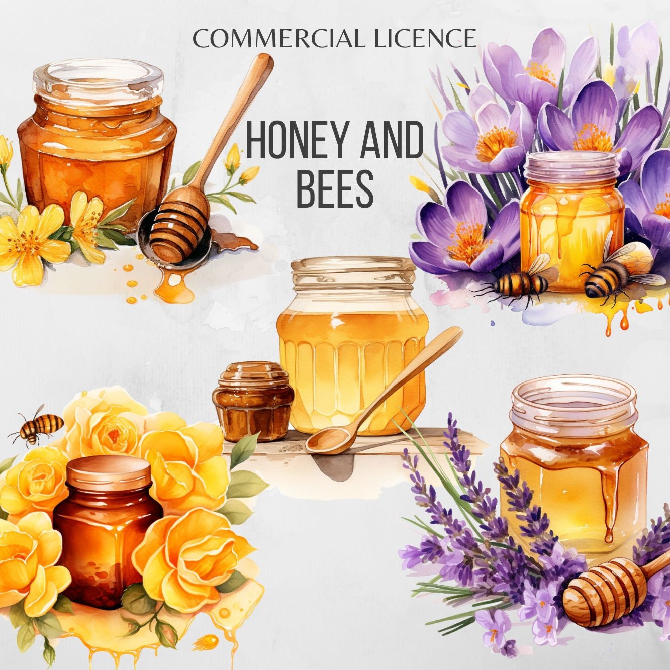 Watercolor Honey Clipart Honey Bee PNG Bee PNG Bee Clipart - Etsy