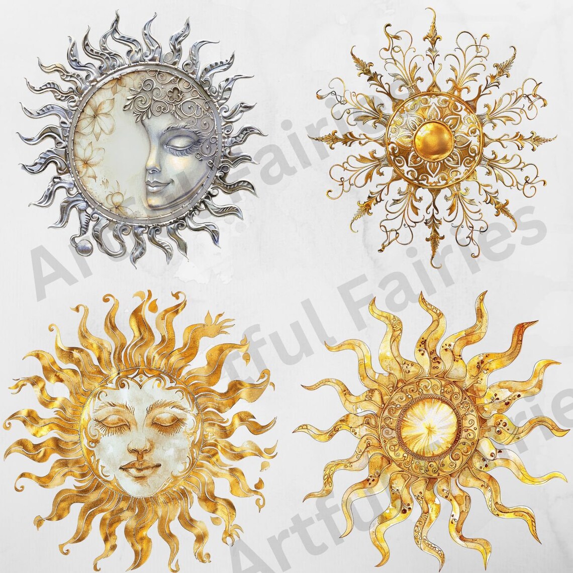 Filigree Sun Clipart PNG Celestial Fantasy Sun Rays Junk Journal ...