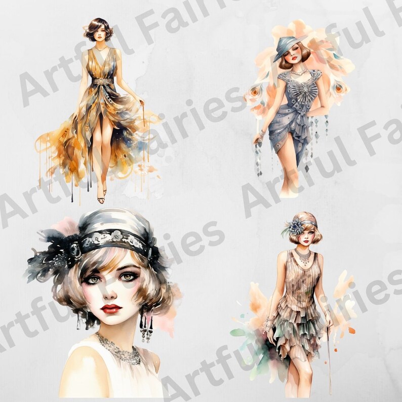 Flapper Clipart 1920s Party Clipart Flapper Dress PNG Retro People ...