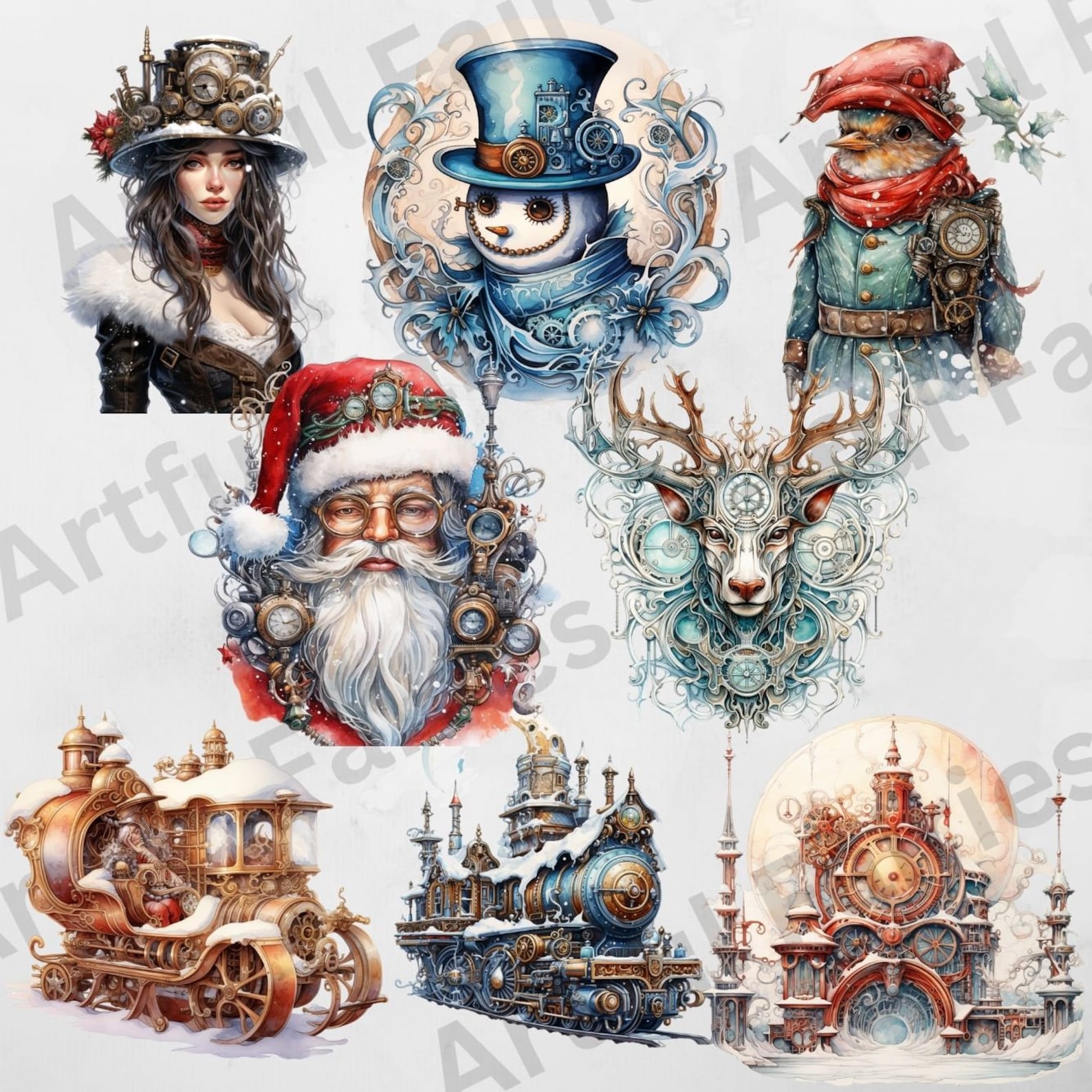 Steampunk Christmas Clipart Watercolor Steampunk Clipart Steampunk ...
